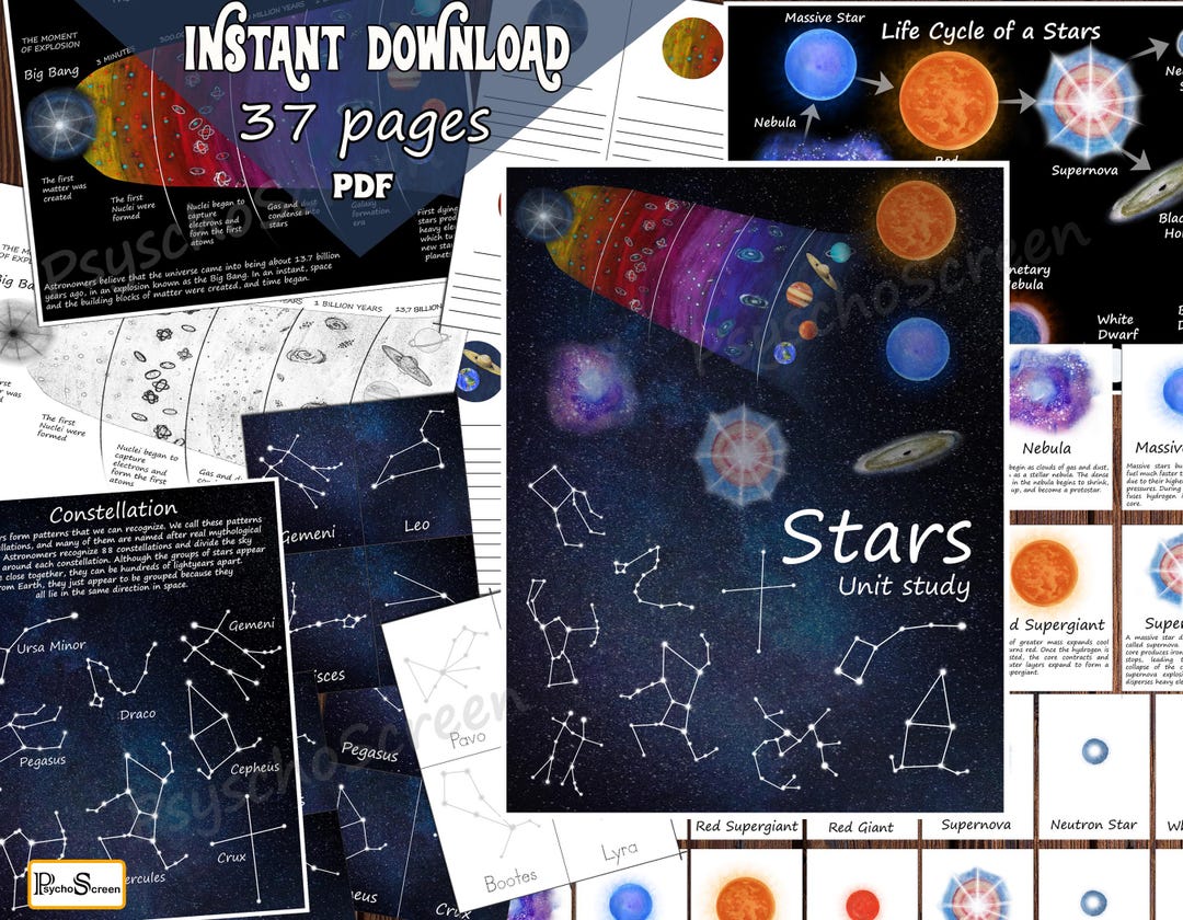 Stars Unit Study for Kids: Big Bang, Constellations, Life Cycle (PDF ...
