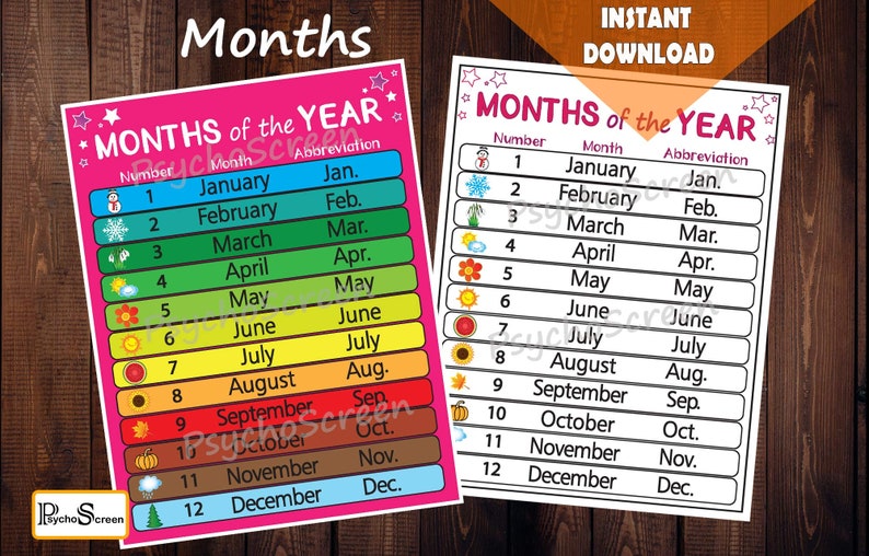 PINK Months of the Year Poster and Worksheet Perpetual Kids | Etsy