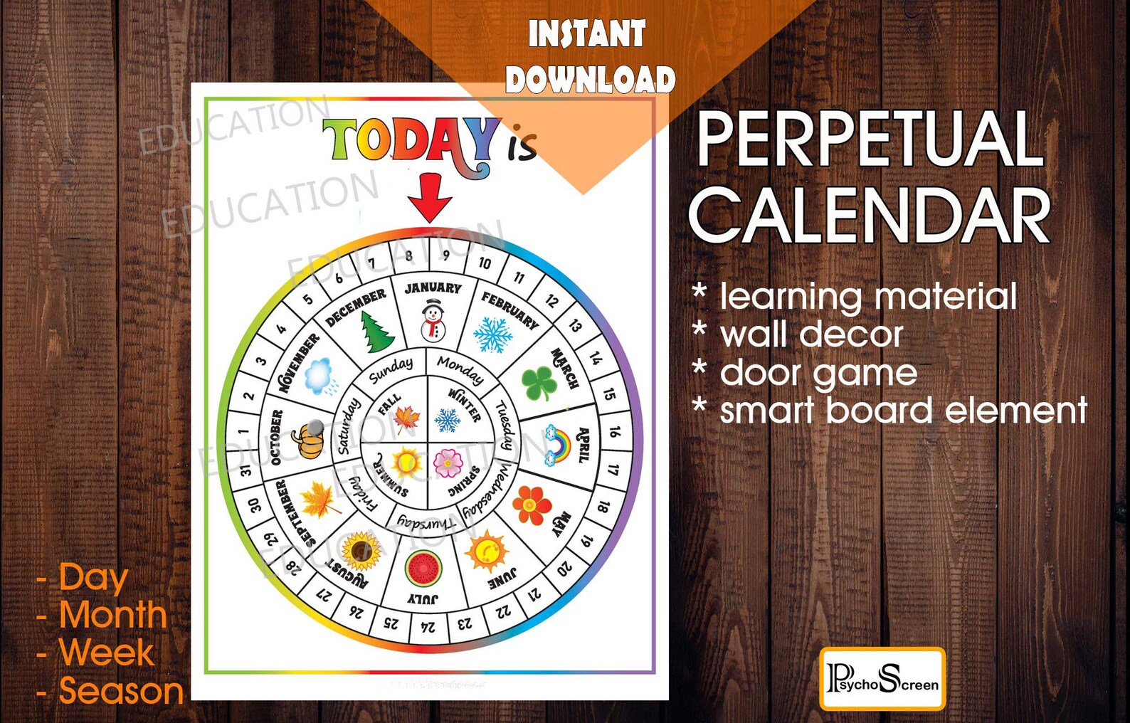 Perpetual Kids Calendar Days Months Week and Seasons on 4 | Etsy