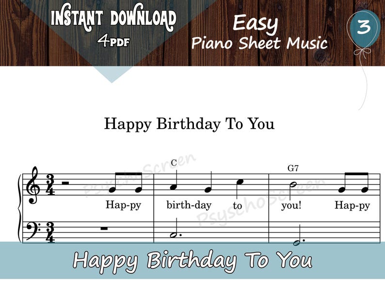 Happy Birthday Easy Piano Sheet Music: Kids Song (PDF & MP3 Digital ...