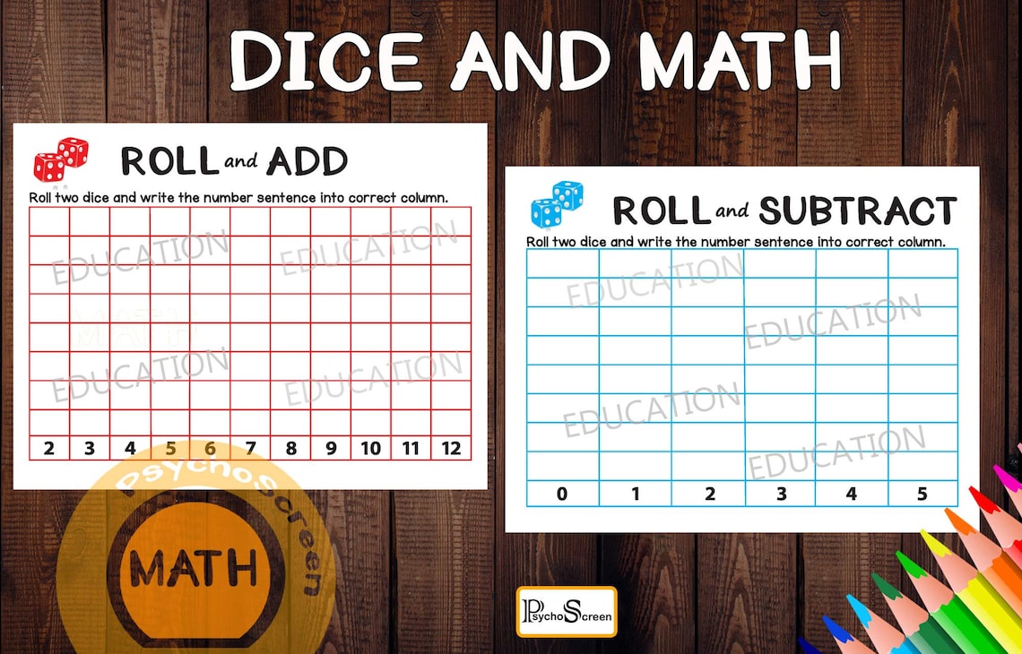 Math game with dice Roll and Add Roll and Subtract | Etsy