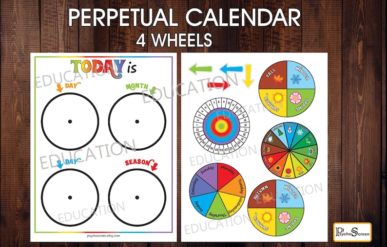 PERPETUAL CALENDAR With 4 Wheels Today Is... Rainbow - Etsy