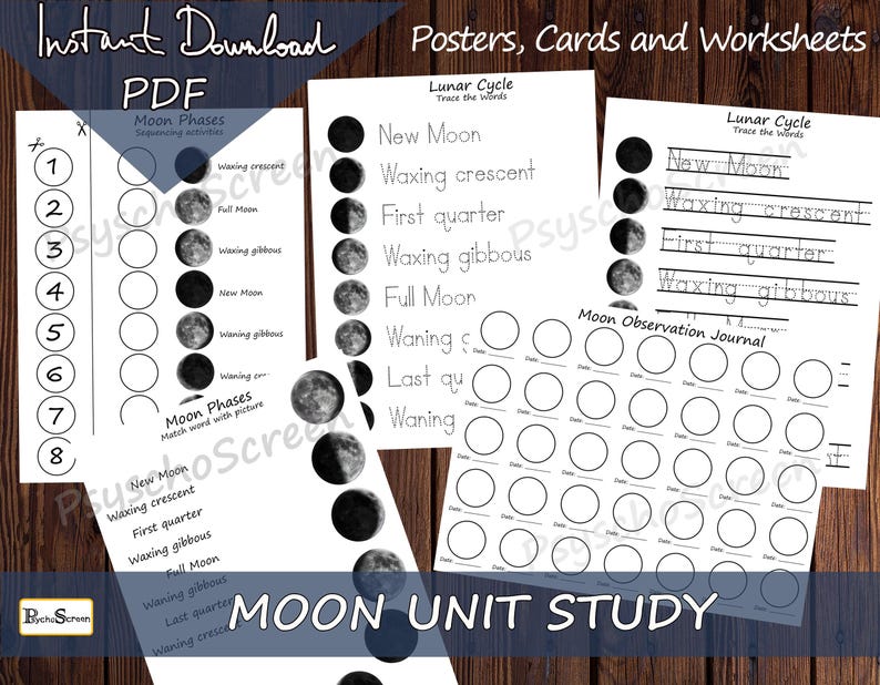 Moon Unit Study: Homeschool Science, Lunar Cycle Activities (PDF ...