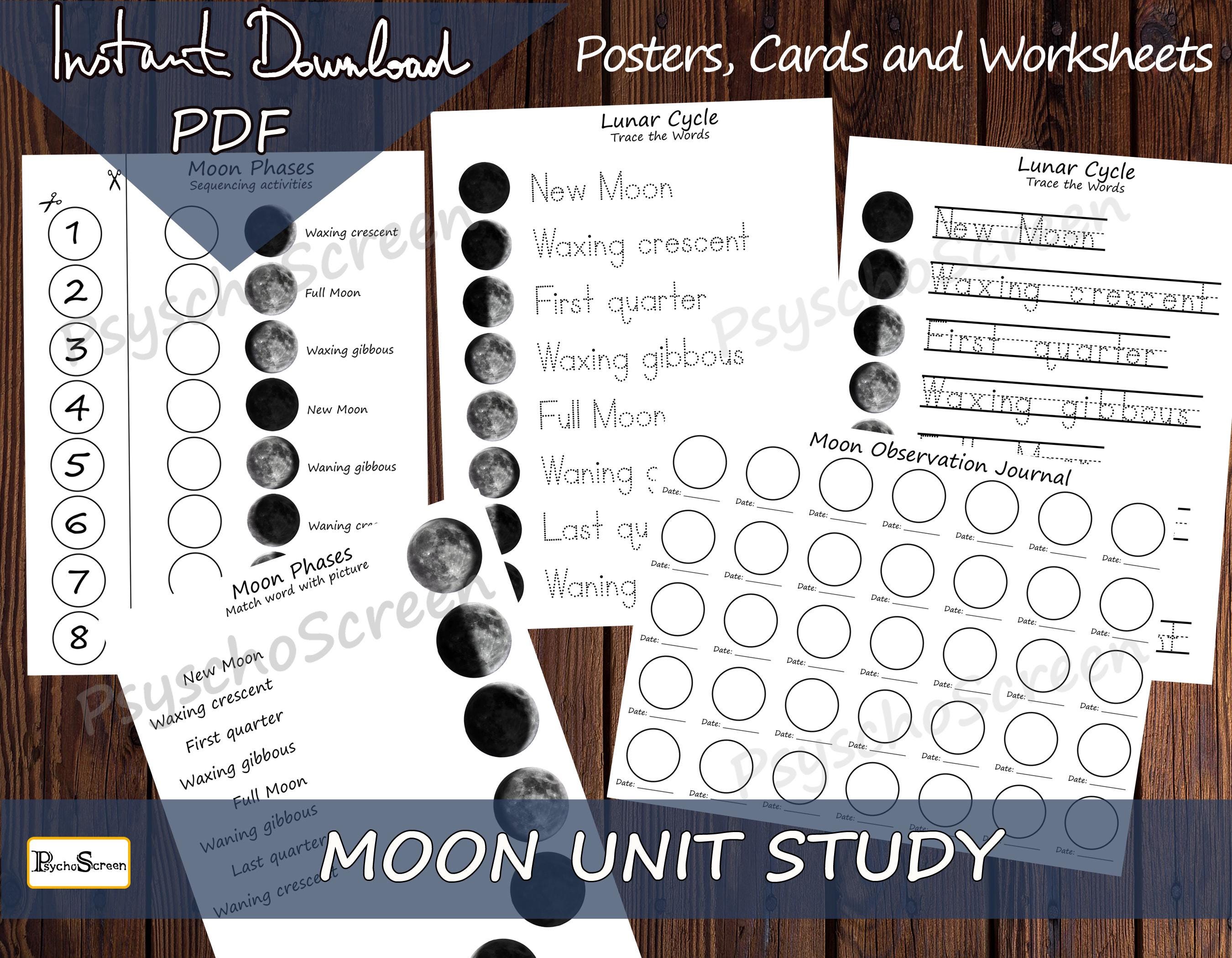 Moon Unit Study: Homeschool Science, Lunar Cycle Activities (PDF ...