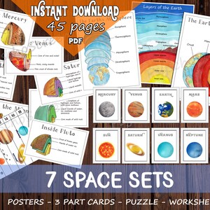 7 SPACE SETS: Solar System Printable Pack Posters, 3-part Cards ...