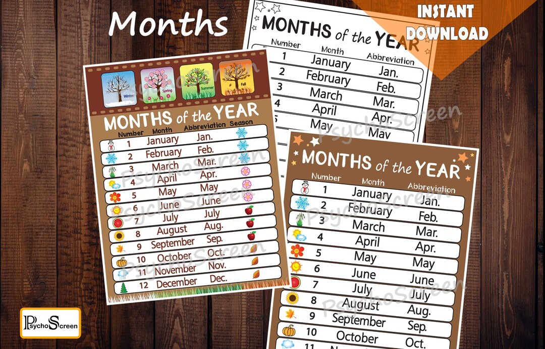 BROWN Months of the Year Posters and Worksheets Perpetual Kids Calendar ...