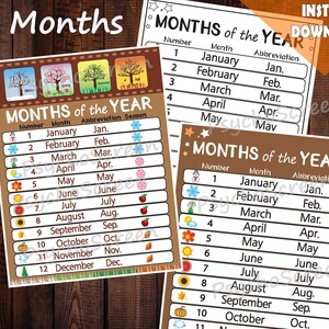 BROWN Months of the Year Posters and Worksheets Perpetual Kids Calendar ...
