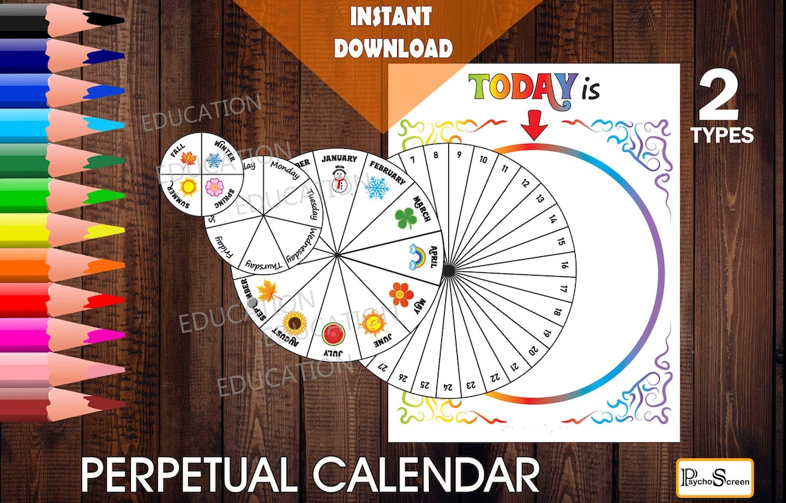 Perpetual Kids Calendar Days Months Week and Seasons on 4 | Etsy