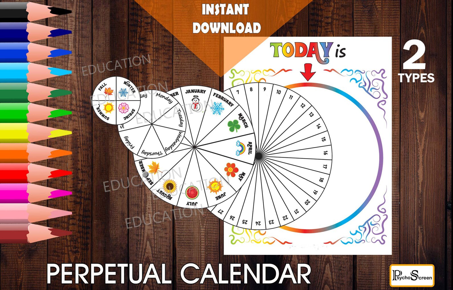 Perpetual Kids Calendar Days Months Week and Seasons on 4 | Etsy