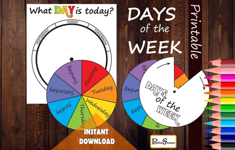 WEEK DAYS WHEEL Printable Wall and Smart Board Element - Etsy