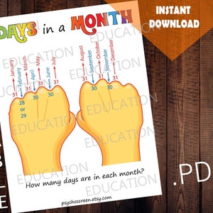 Knuckles as Calendar: DAYS of the MONTH, Preschool and School Activity ...