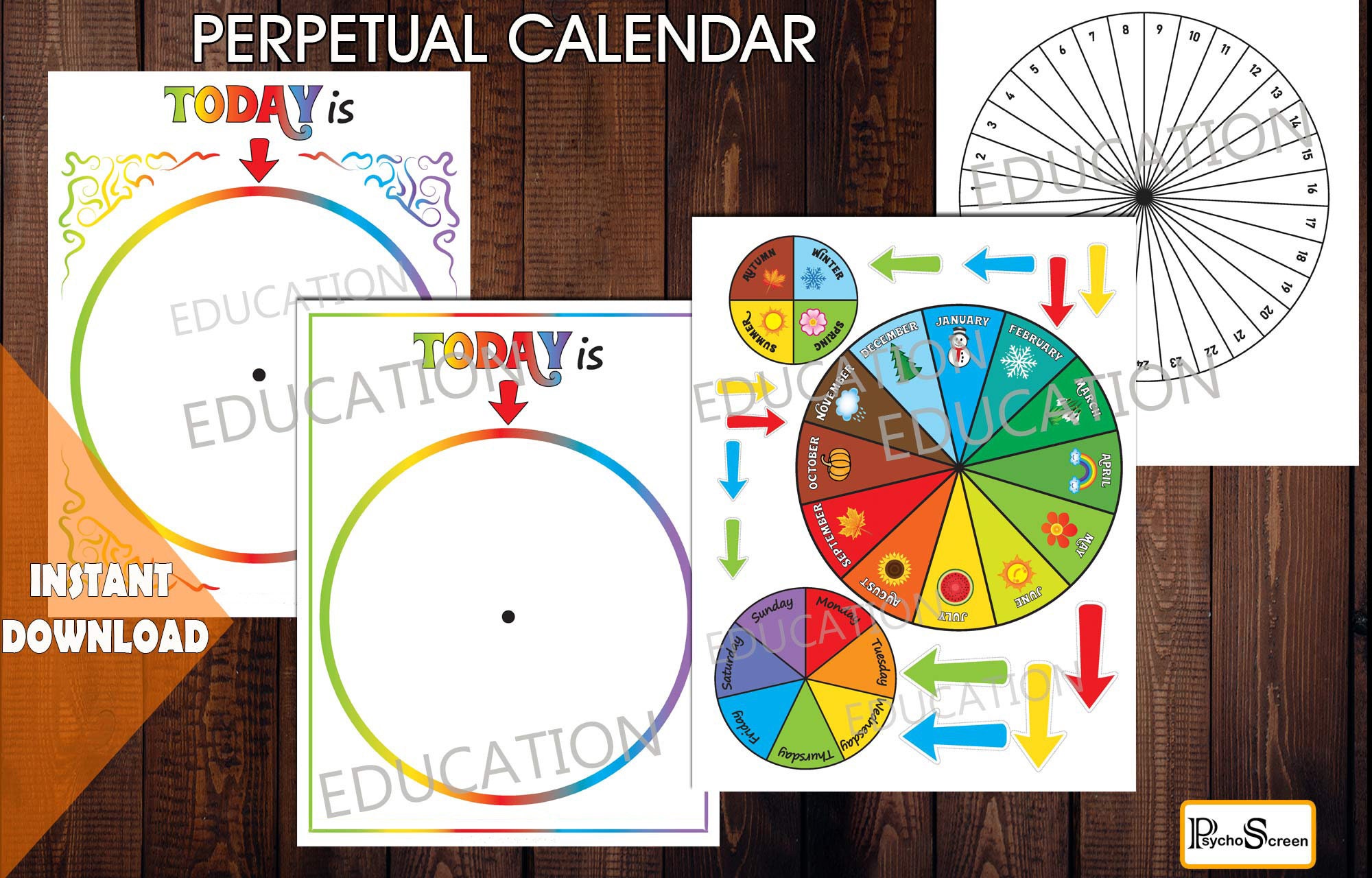 Wheel of the year with 4 circles Today is... Preschool | Etsy
