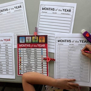 Months of the Year Posters and Worksheets in Blue, Pink, Brown, and ...