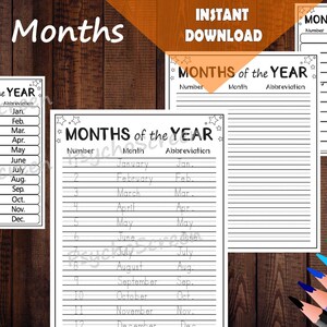 PINK Months of the Year poster and worksheet Perpetual kids | Etsy