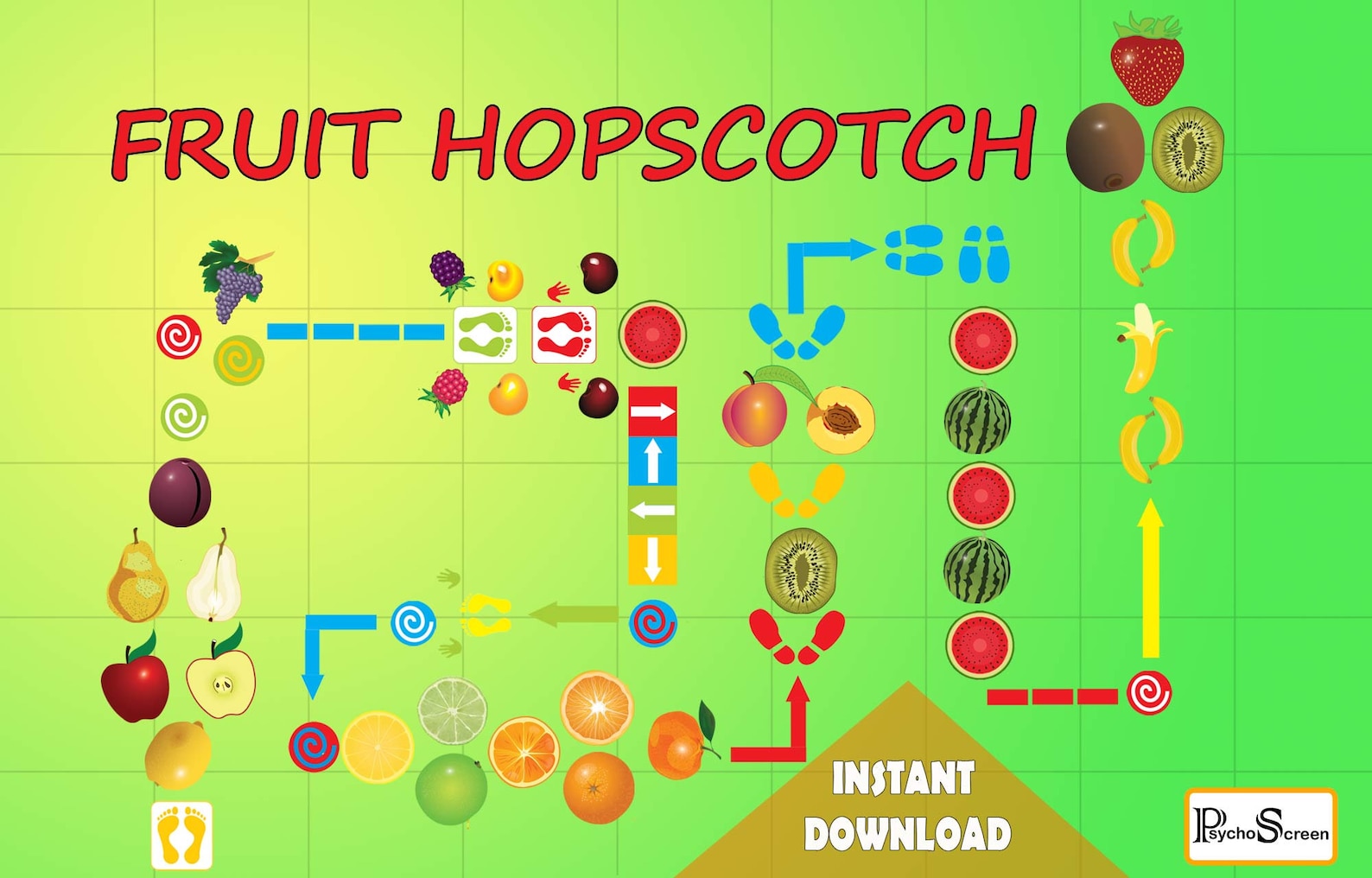 FRUITS Sensory Path Floor Path Set Printable Hopscotch - Etsy