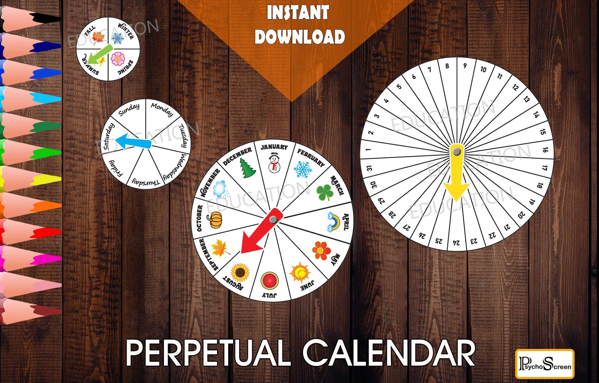 Perpetual Kids Calendar Days Months Week and Seasons on 4 | Etsy