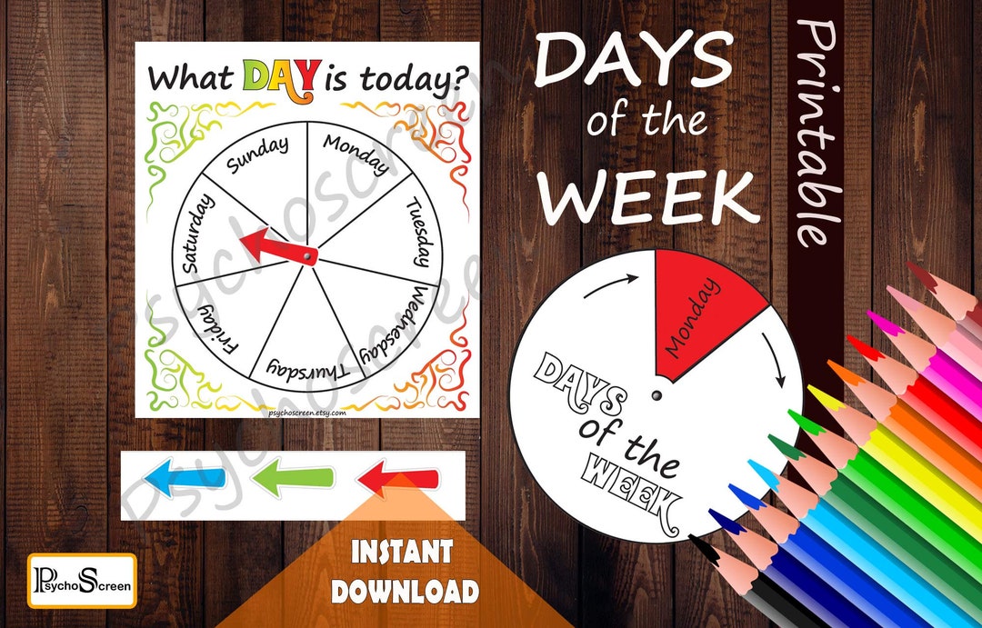 Days of the Week Wheel Printable Preschool and School Activity Set Week ...