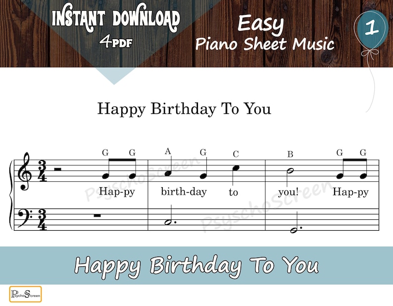 Happy Birthday Easy Piano Sheet Music: Kids Song (PDF & MP3 Digital ...