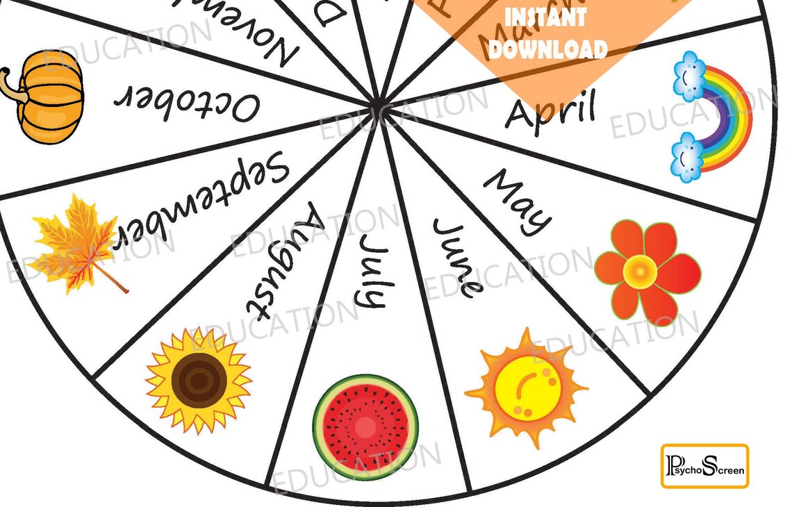 MONTHS of the Year Preschool Activity Printable Wheel - Etsy