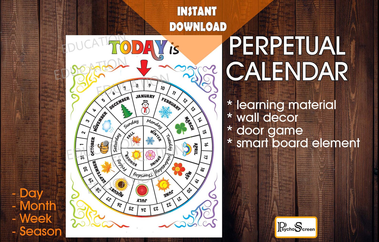 Perpetual Kids Calendar Days Months Week and Seasons on 4 | Etsy