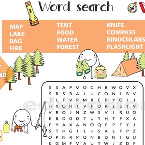 CAMPING Checklist & Word Search for Kids, Camping Planner and ...