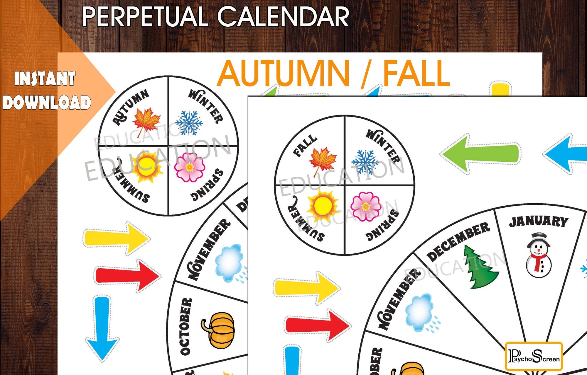Perpetual Kids Calendar Days Months Week and Seasons on 4 | Etsy