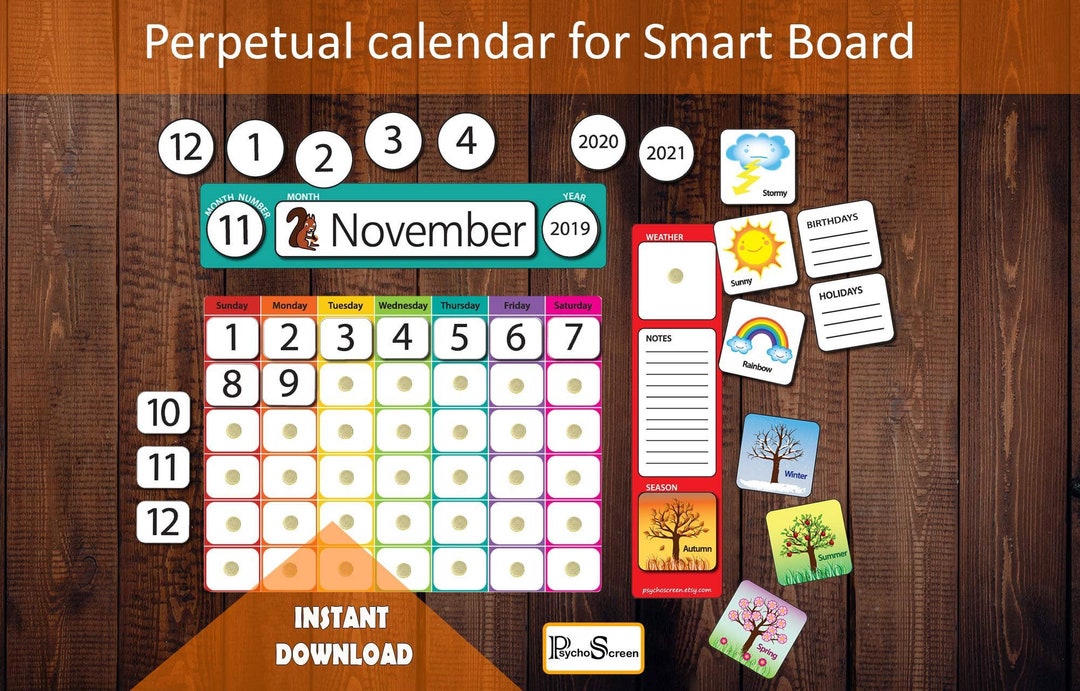 Smart Board KIDS CALENDAR, Printable Month Number, Months, Year ...