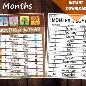 BROWN Months of the Year Posters and Worksheets Perpetual Kids Calendar ...