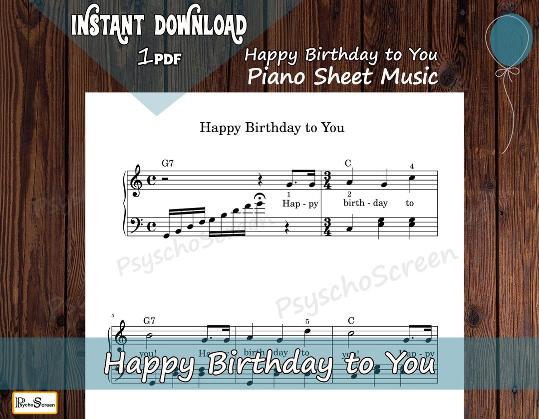 Happy Birthday to You, Printable Piano Sheet Music, Kids Song, Digital ...