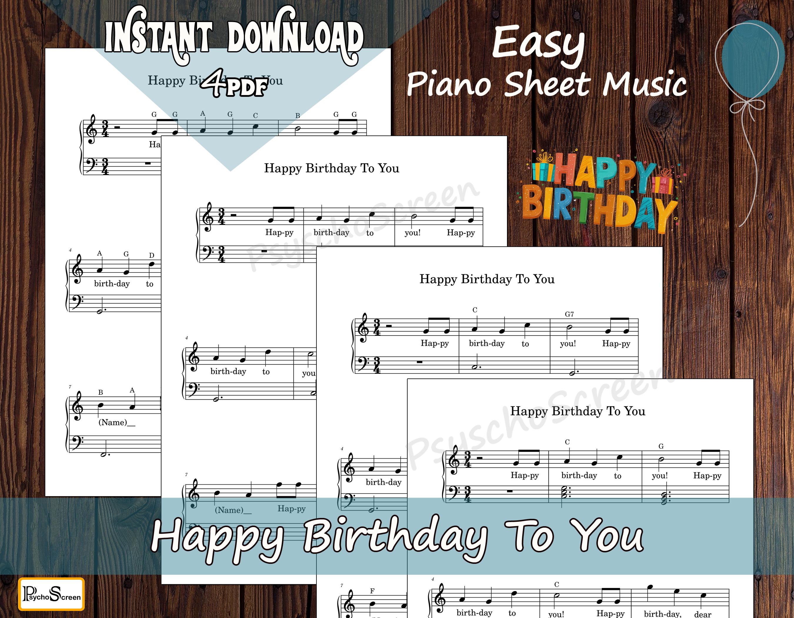 Happy Birthday Easy Piano Sheet Music: Kids Song (PDF & MP3 Digital ...