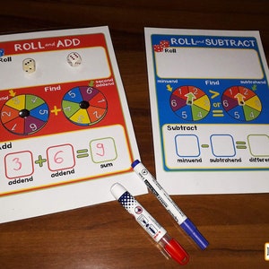Math Game With Dice: Roll and Add, Roll and Subtract Activities for ...