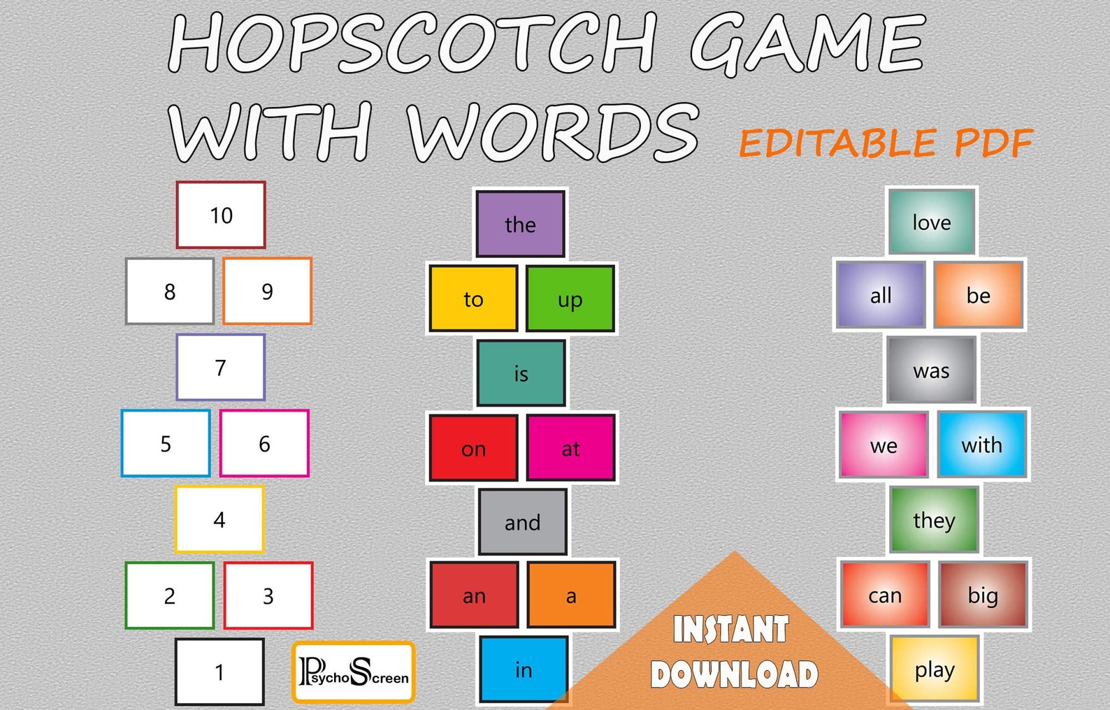 Editable Hopscotch, Sensory Path With WORDS & NUMBERS, Printable Floor ...