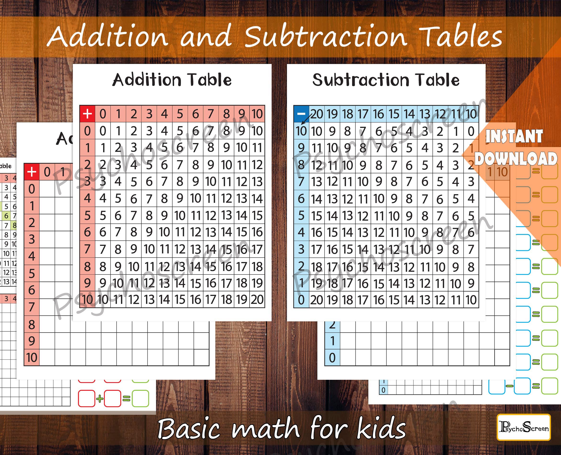 Addition and Subtraction Squares Addition Table - Etsy