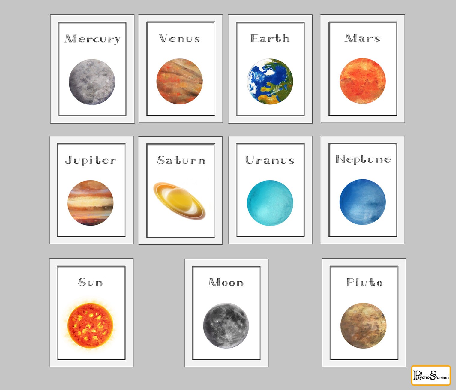 Buy Solar System Planets Posters: Printable Watercolor Set, Space Room ...