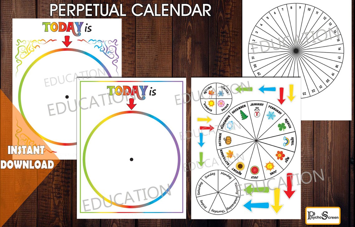 Perpetual Kids Calendar Days Months Week and Seasons on 4 | Etsy