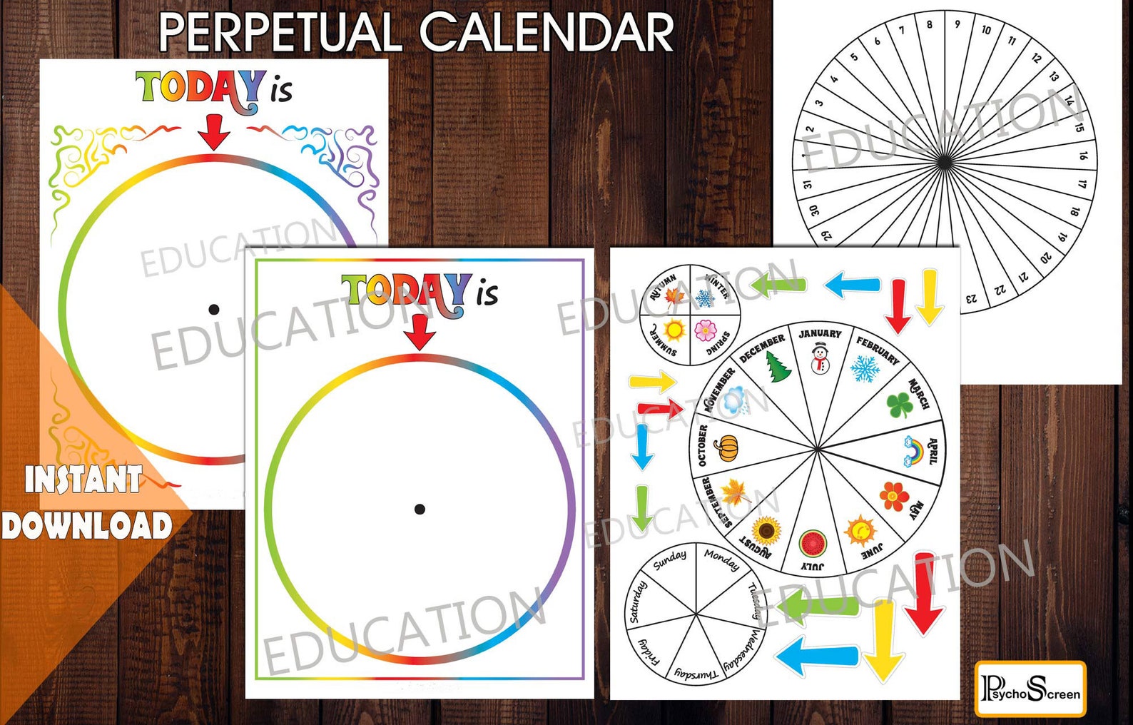 Perpetual Kids Calendar Days Months Week and Seasons on 4 | Etsy
