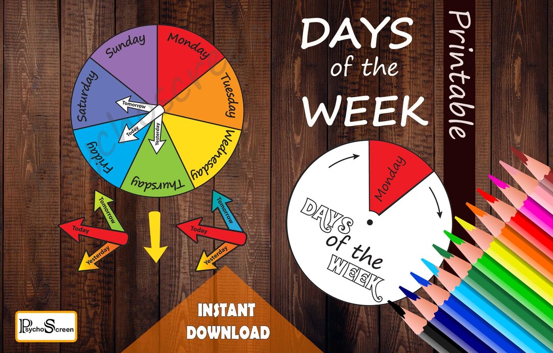 DAYS WHEEL, Learn the Days of the Week With Spinner, Printable ...