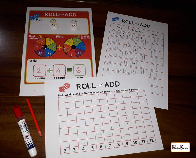 Math Game With Dice Roll and Add Roll and Subtract - Etsy