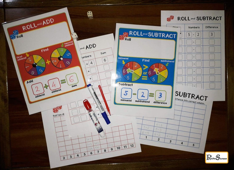 Math Game With Dice Roll and Add Roll and Subtract - Etsy