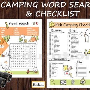CAMPING Checklist & Word Search for Kids, Camping Planner and ...
