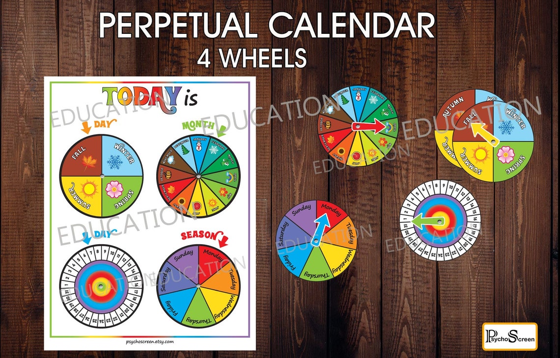 PERPETUAL CALENDAR With 4 Wheels Today Is... Rainbow - Etsy