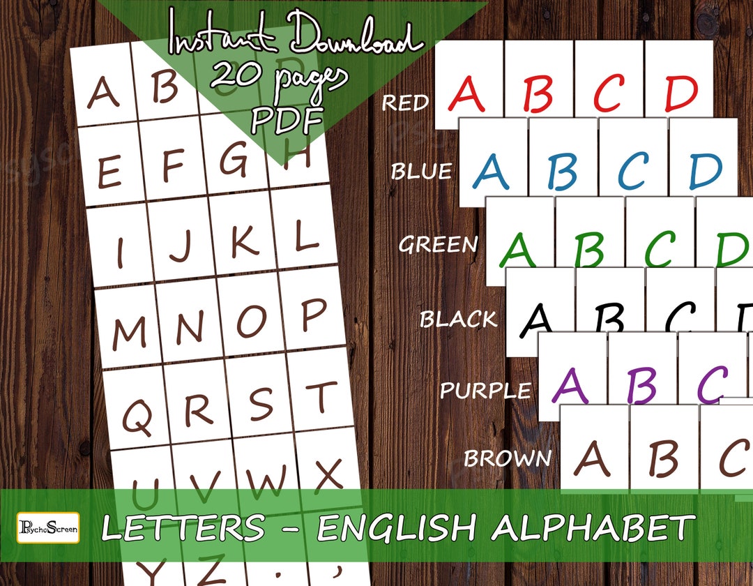 ENGLISH ALPHABET CARDS: Printable Letters Bundle in Black, Brown, Blue ...