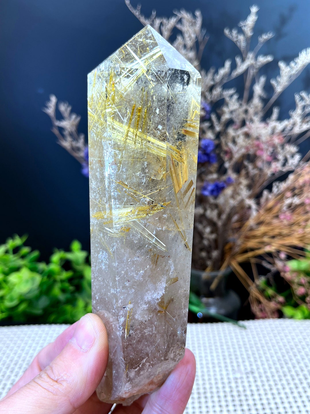 Rare Large Clear Golden Rutilated Inclusions Quartz Point/crystal Tower ...