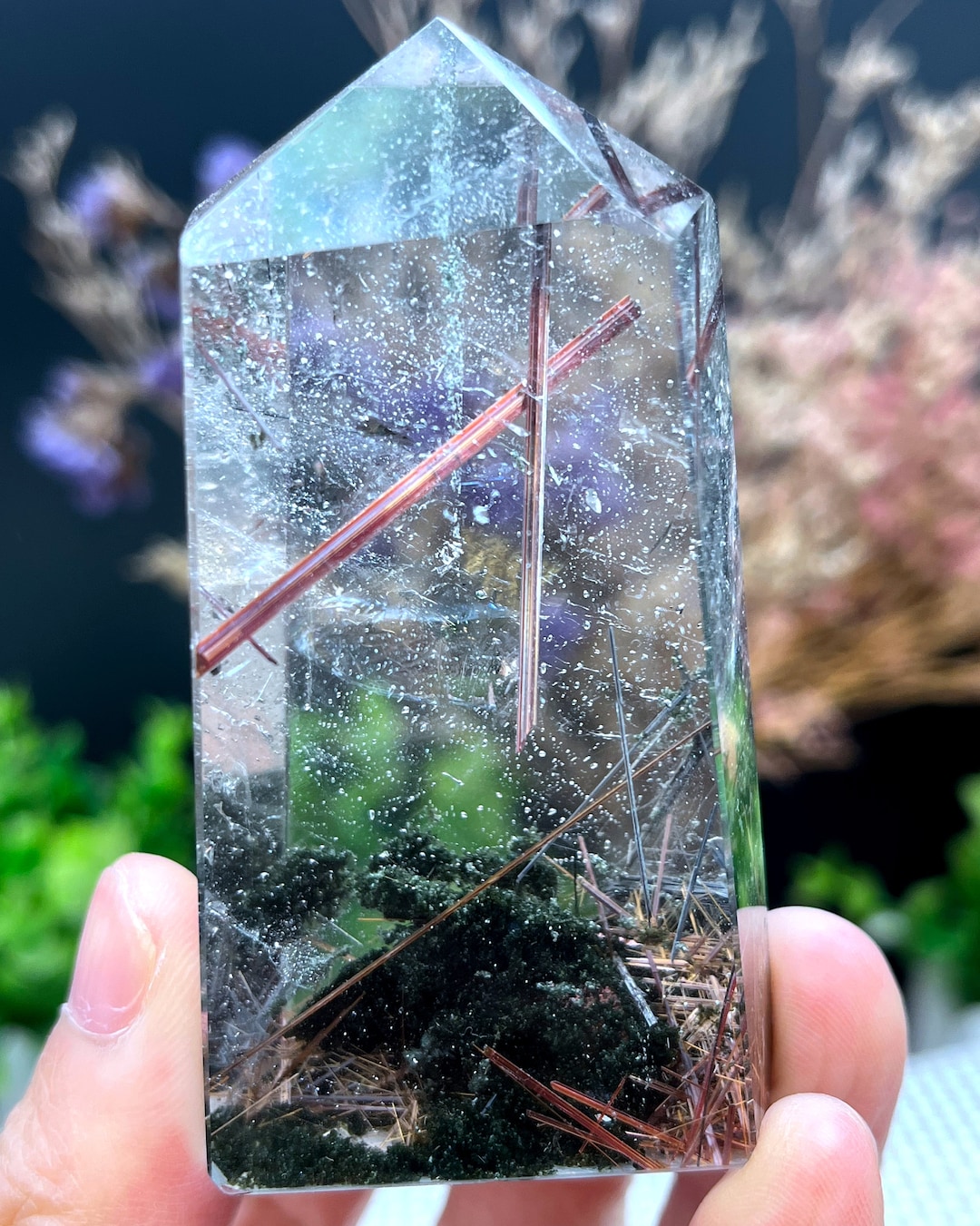 Rare Natural Included Garden Green Phantom Quartz+golden Rutilated ...