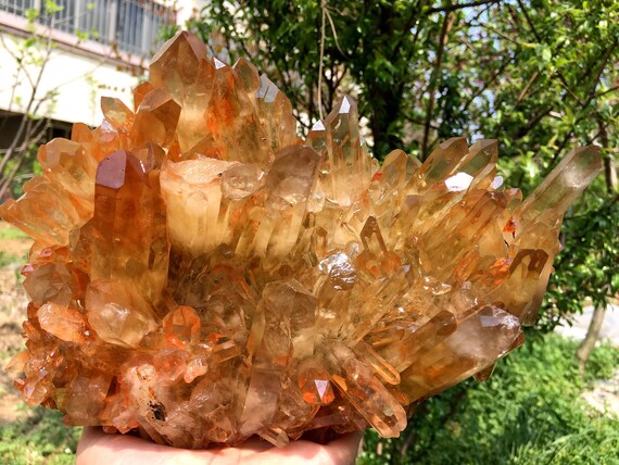 Top Large Raw Yellow Crystal Cluster/Black Quartz | Etsy