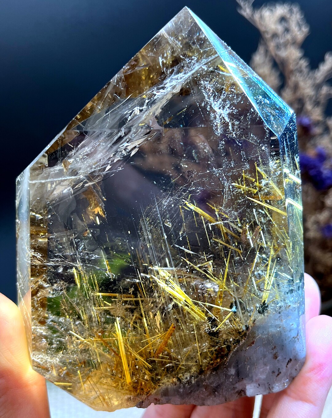 Rare Large Clear Golden Rutilated Inclusions Quartz Point/crystal Tower ...