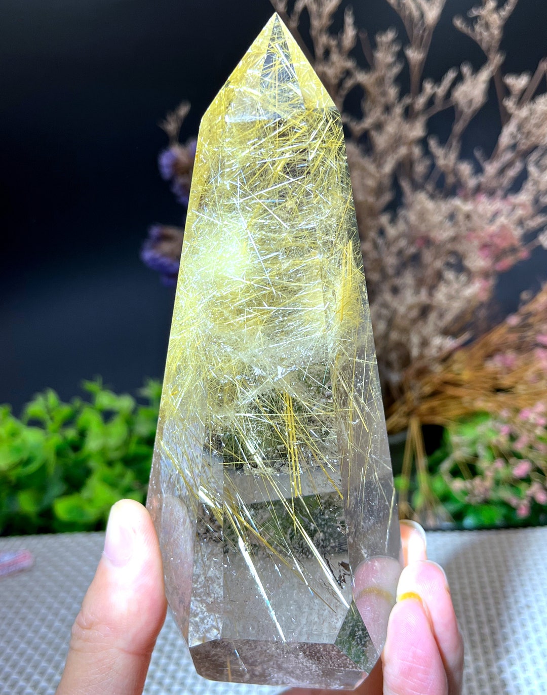 Rare Large Clear Golden Rutilated Inclusions Quartz Point/crystal Tower ...