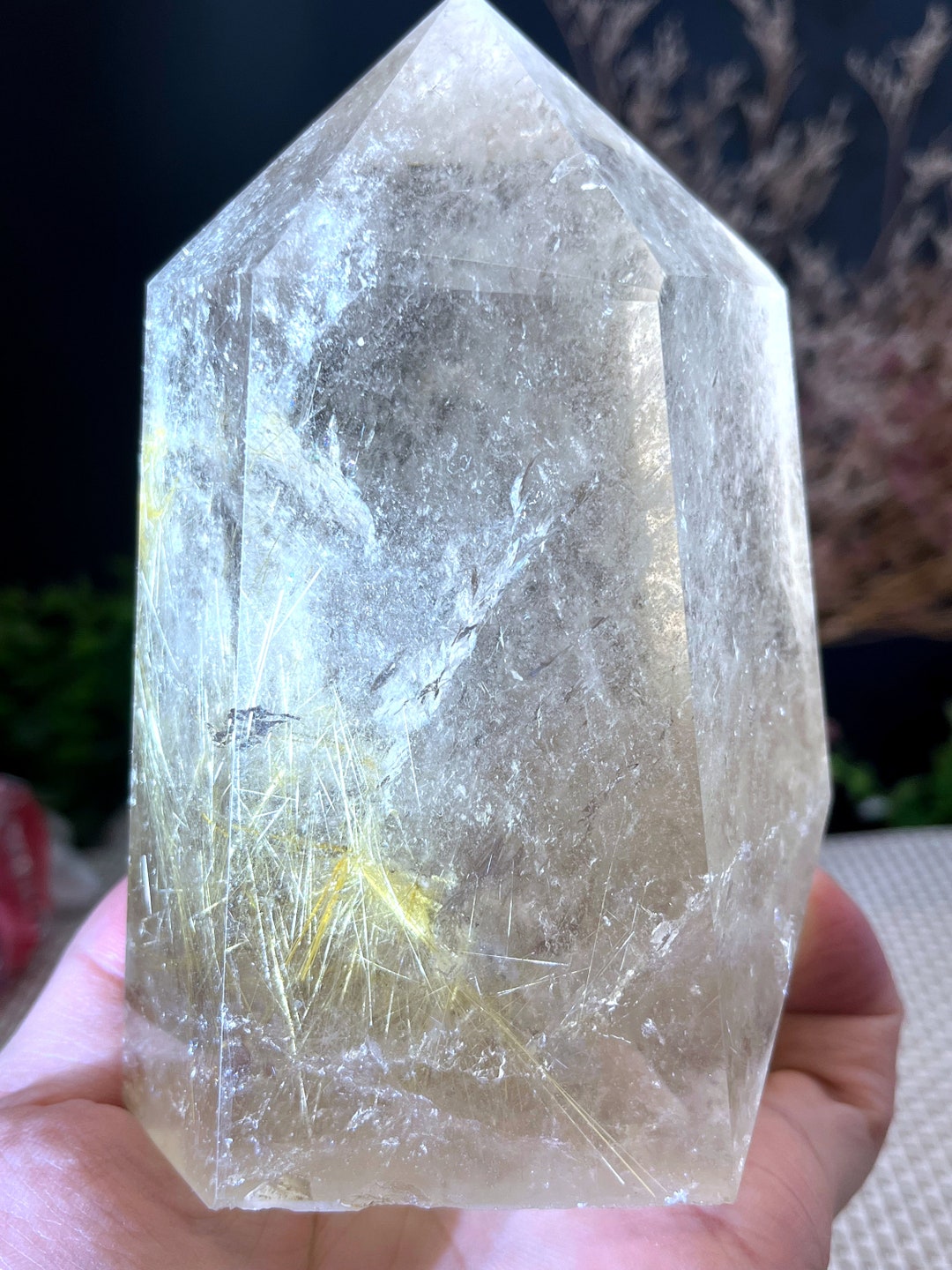 Rare Large Clear Golden Rutilated Inclusions Quartz Point/crystal Tower ...