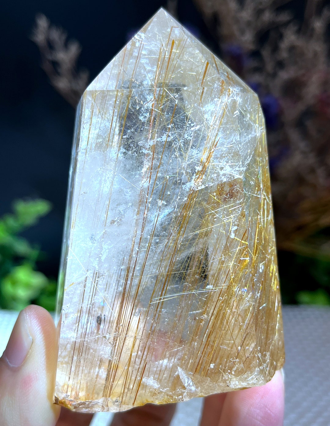 Rare Large Clear Golden Rutilated Inclusions Quartz Point/crystal Tower ...