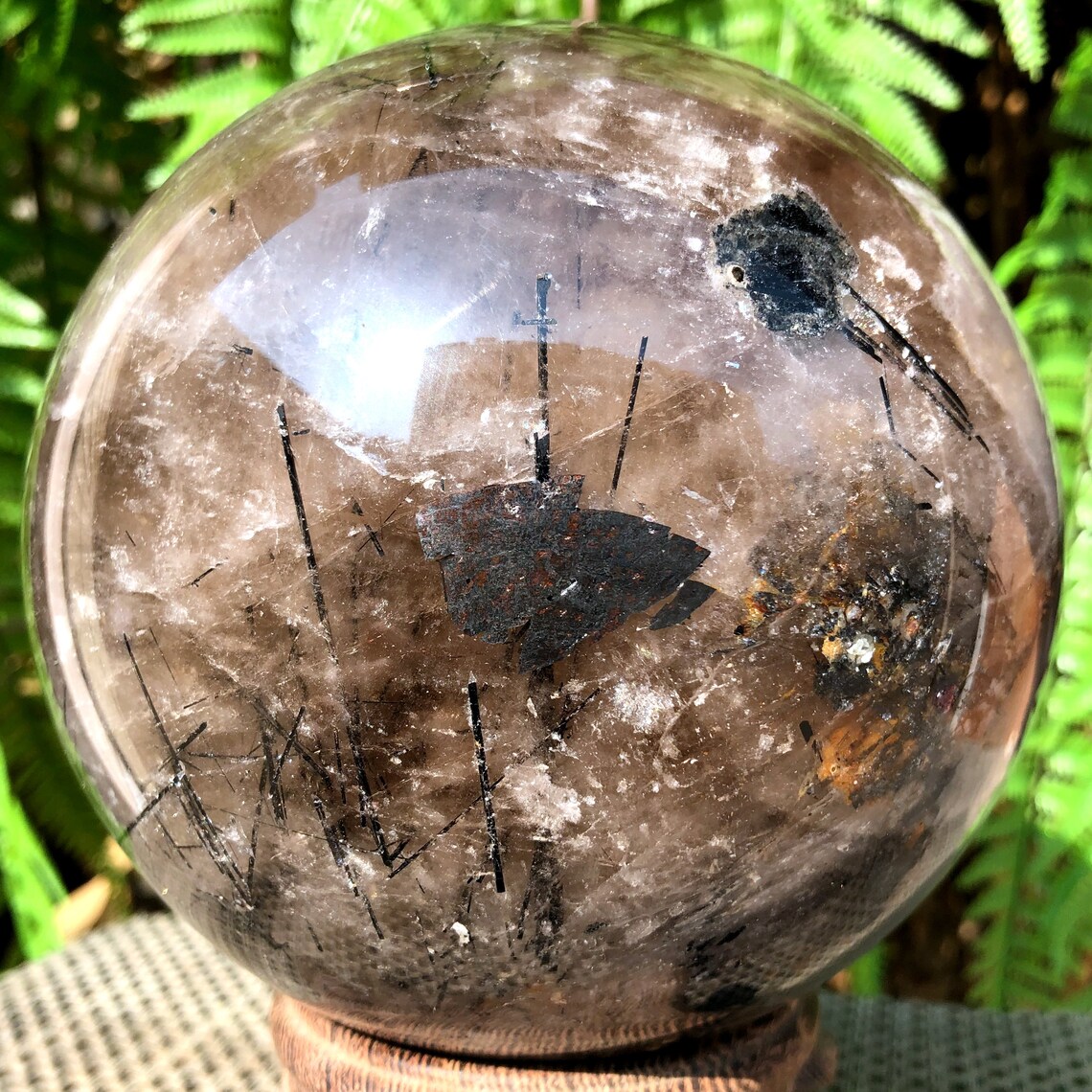 Natural Rare Transparent Black Tourmaline Rutilated Crystal Quartz Ball ...